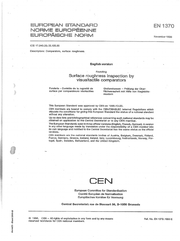 EN1370 Surface Roughness Inspection by Visualtactile Comparators | PDF