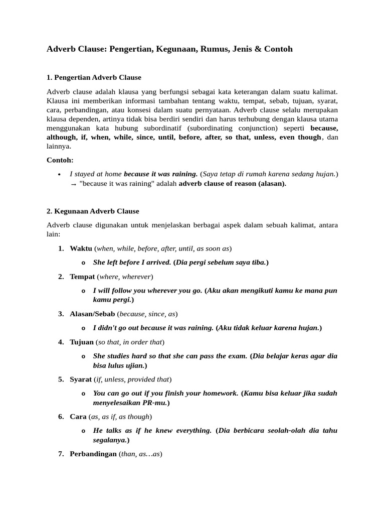 Adverb Clause | PDF | Language Mechanics | Syntactic Relationships