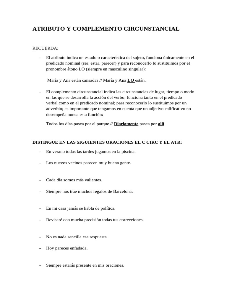 Atributo y Complemento Circunstancial | PDF