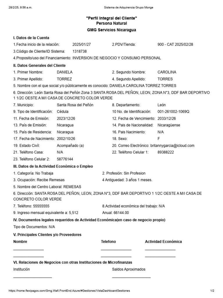 Sistema de Adquirencia Grupo Monge daniela | PDF | Nicaragua