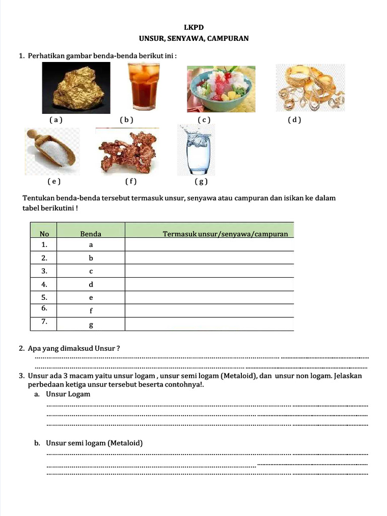 LKPD - Unsur, Senyawa, Dan Campuran | PDF