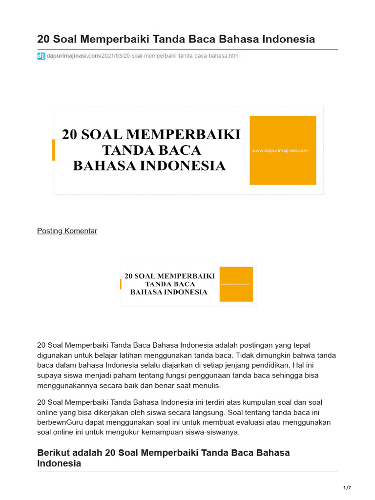 20 Soal Memperbaiki Tanda Baca Bahasa Indonesia | PDF