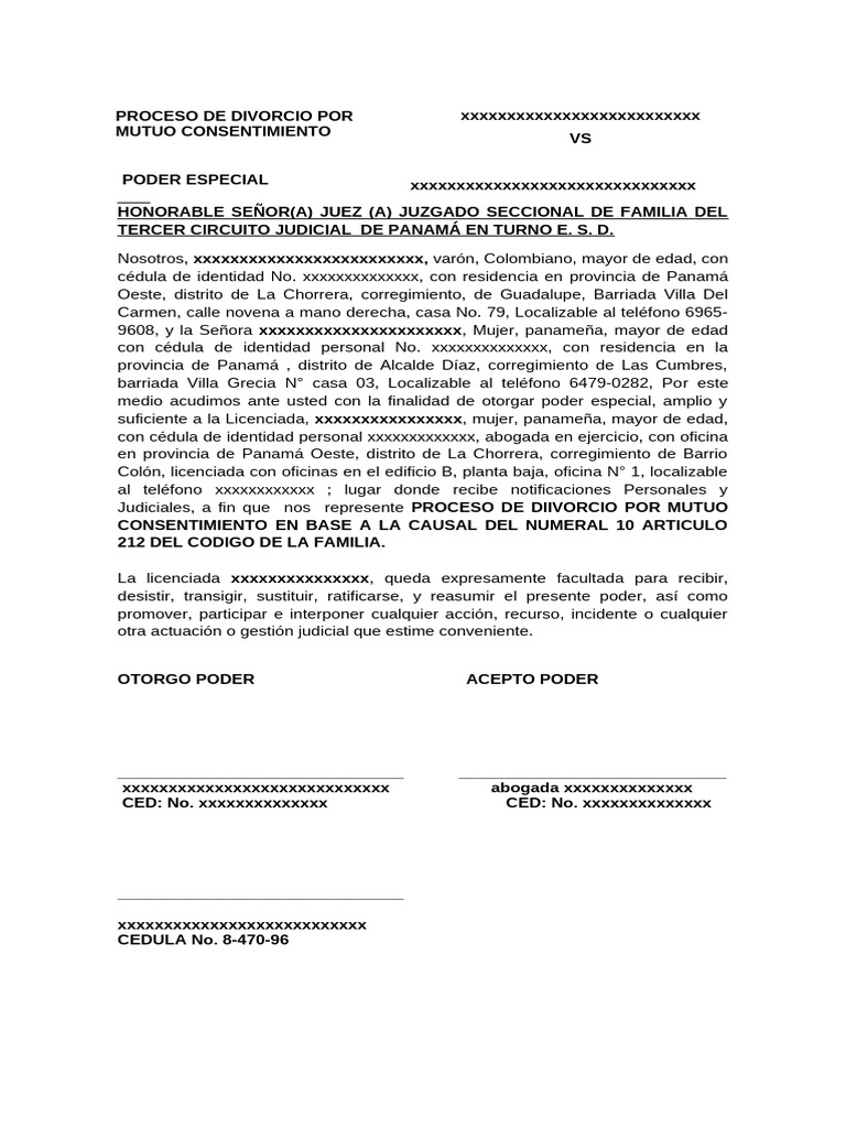 Poder Especial Proceso de Divorcio Mutuo Acuerdo | PDF