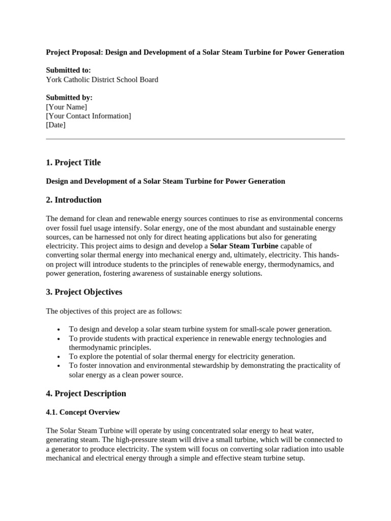 Solar Steam Turbine Project Proposal | PDF | Solar Energy | Electricity ...