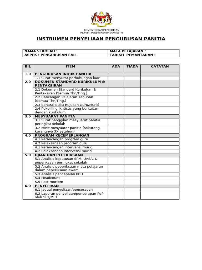 Instrumen Pemantauan Panitia | PDF