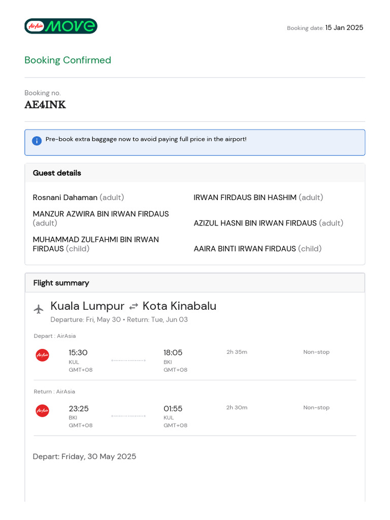 Itinerary_KUL_BKI_30-05-2025_10926172721 | PDF | Aviation