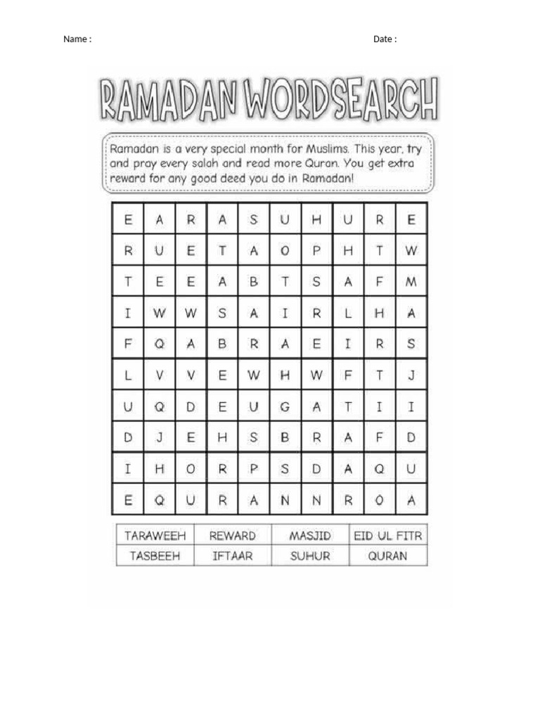 Ramadhan Worksheet | PDF