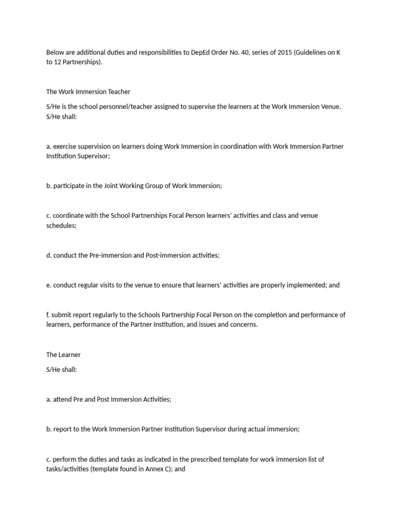 Below are additional duties and responsibilities to DepEd Order No | PDF