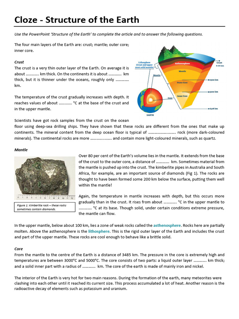 2. Cloze - Structure of the Earth | PDF | Earth | Planetary Core