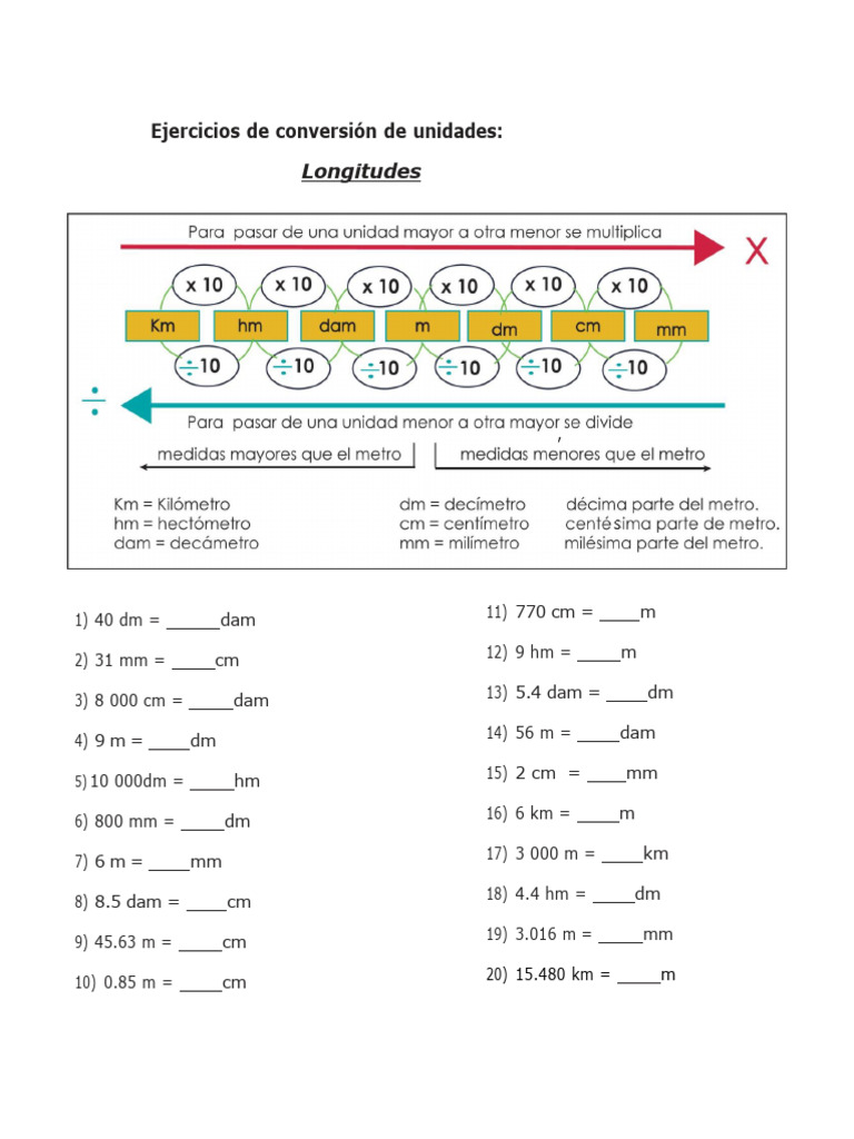 Ejercicios de conversión de unidades | PDF