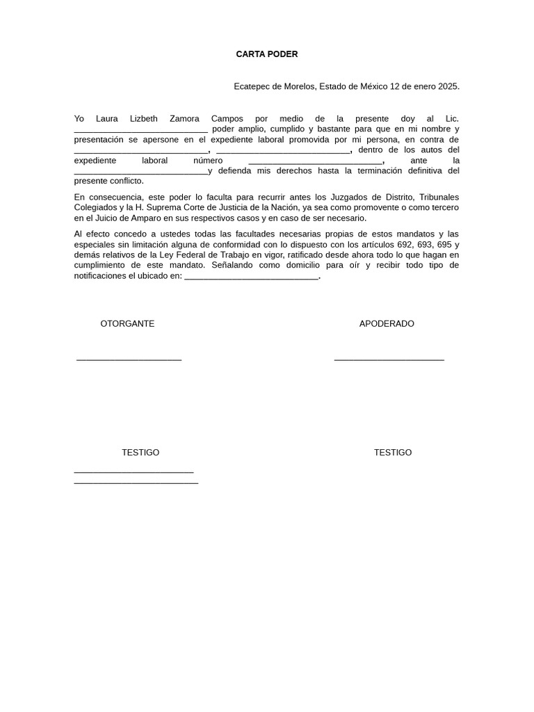 Carta Poder Machote | PDF