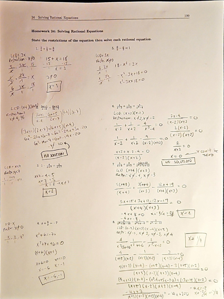 Homework 24 Solving Rational Equations | PDF