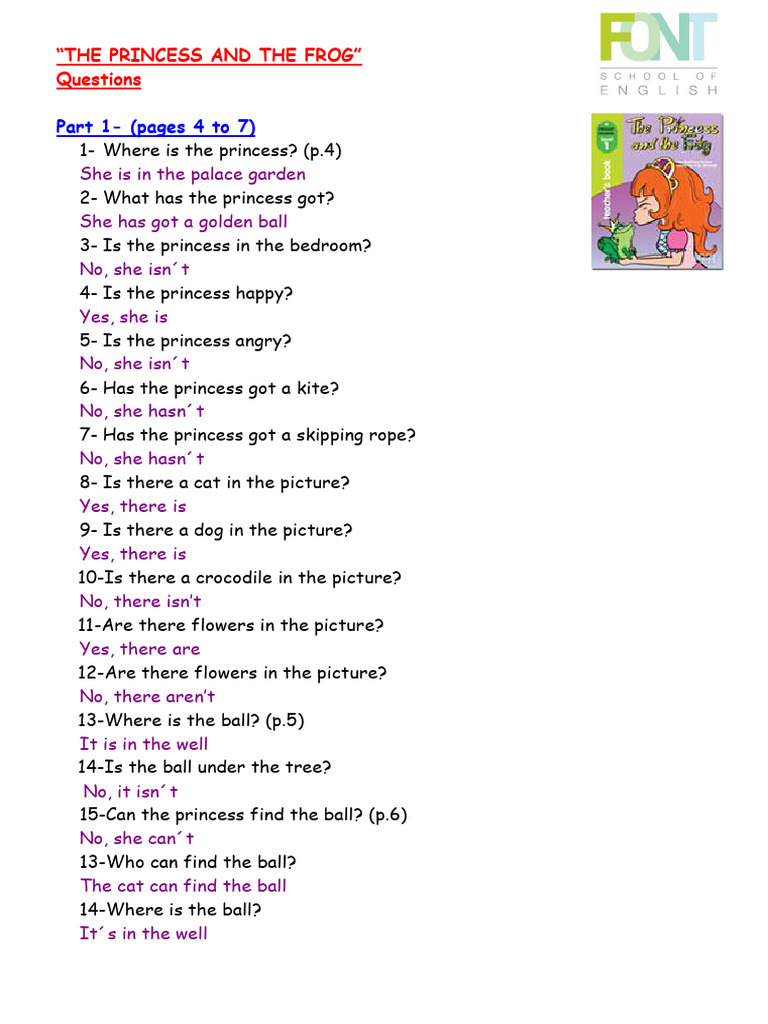 Princess and Frog: Comprehension Questions | PDF | Traditional Stories ...