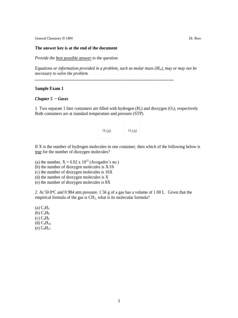 1404.sample - Exam1+no.2 Revised | PDF | Gases | Water