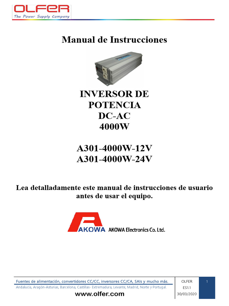 Manual de Usuario A301-4000w - 1.1 Espa Ol 2 | PDF | Corriente continua | Fuente de alimentación