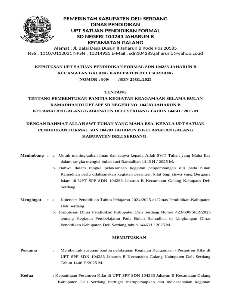 CONTOH SK Dan Absen Sanlat 2025 | PDF