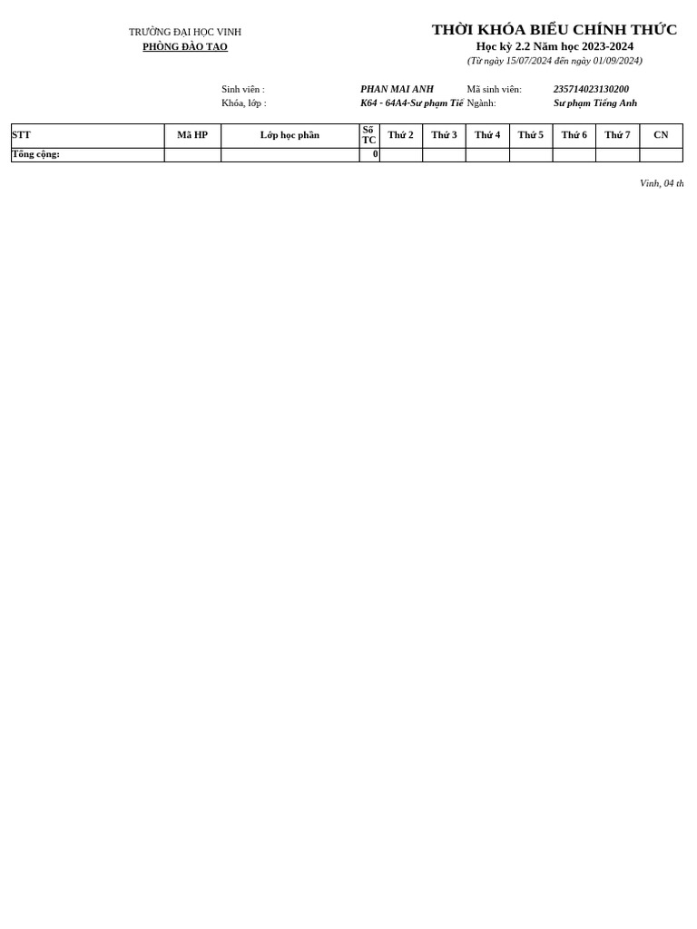 Export TKB SV Mau 1 | PDF