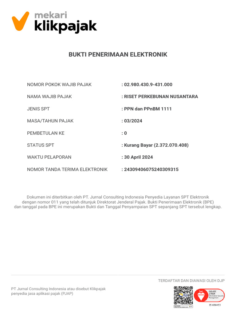 00. Laporan PPN Maret 2024 PT RPN | PDF