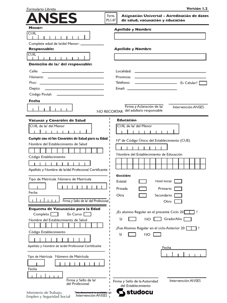 Formulario 1.47 | PDF | Certificado de nacimiento