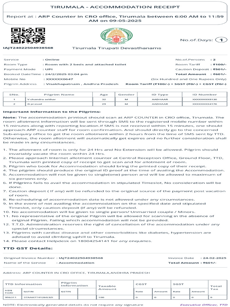 Accommodation Receipt | PDF