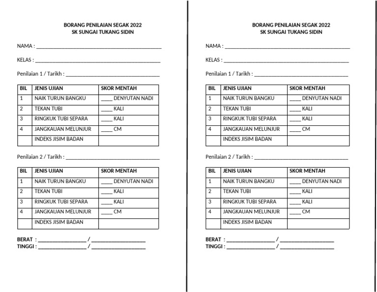 BORANG PENILAIAN SEGAK 2022 | PDF