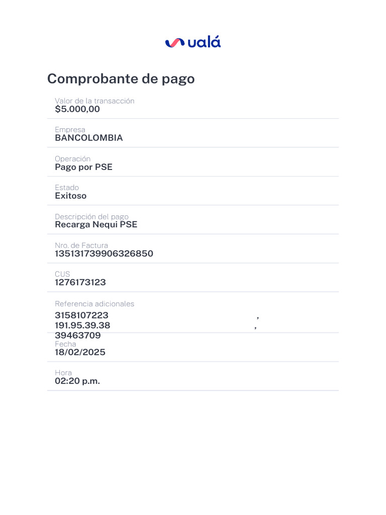 Comprobante Pago PSE - Ualá | PDF