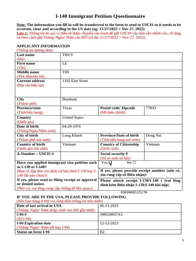 1.I-140 Questionaire | PDF