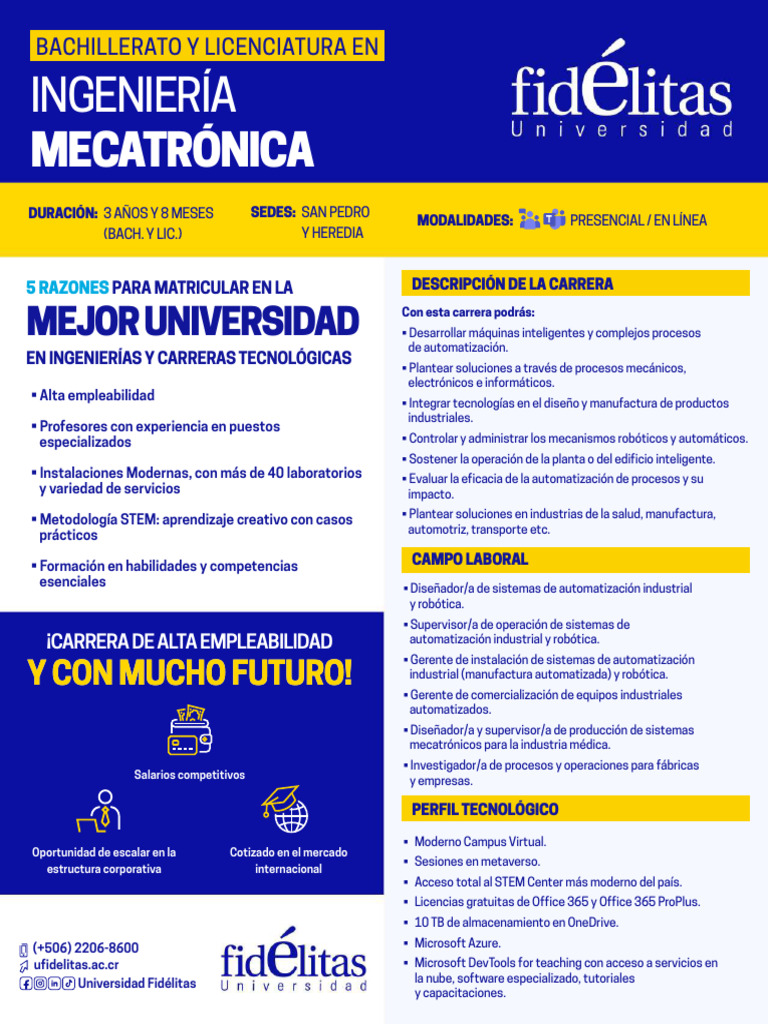 UFidelitas - Plan de Estudios - Ingenieria Mecatronica Compressed | PDF | Ingeniería | Electrónica