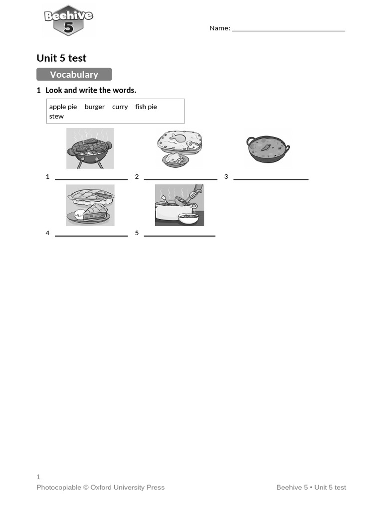 Beehive 5 Unit 5 Test | PDF | Curry | Western Cuisine