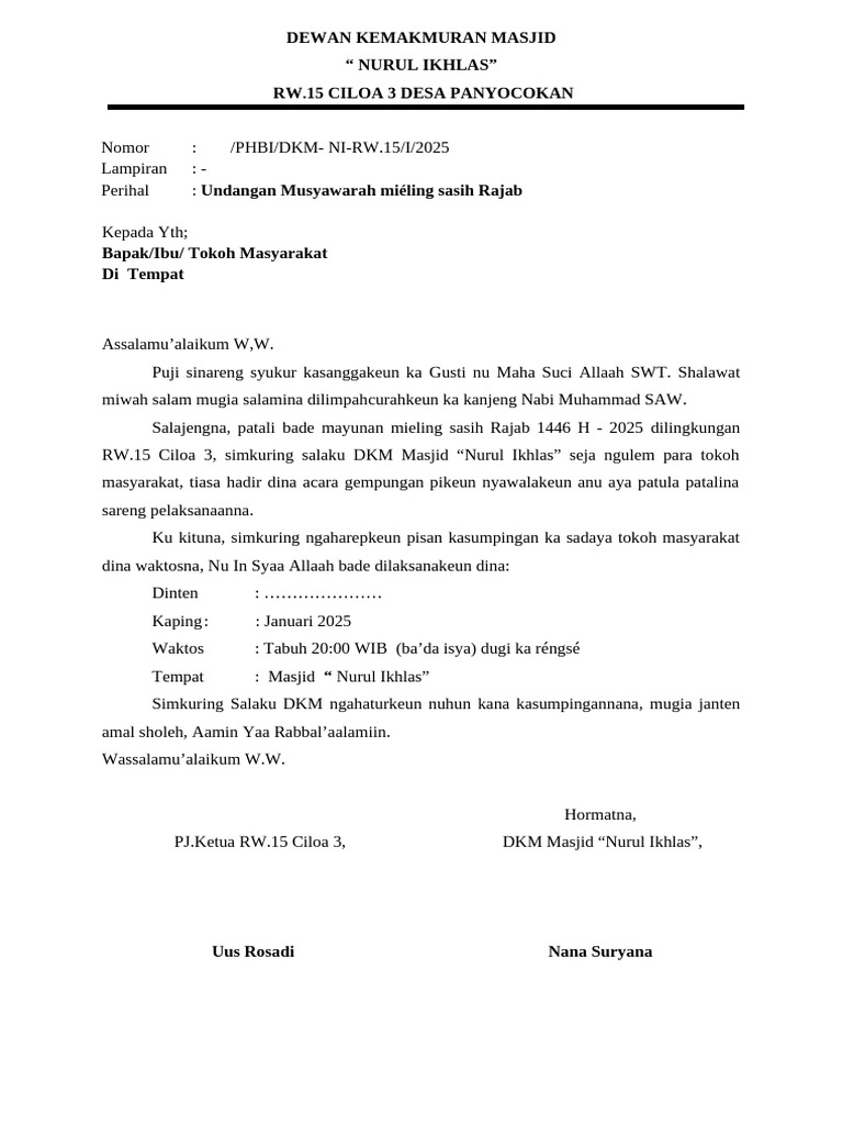 Surat-Undangan-Musyawarah-Sunda RW 15 Ciloa 3 | PDF