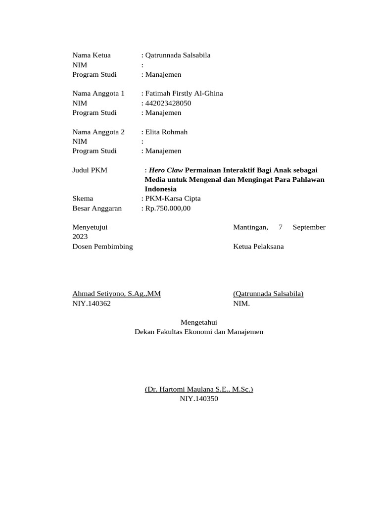 LEMBAR PENGESAHAN PKM-K | PDF