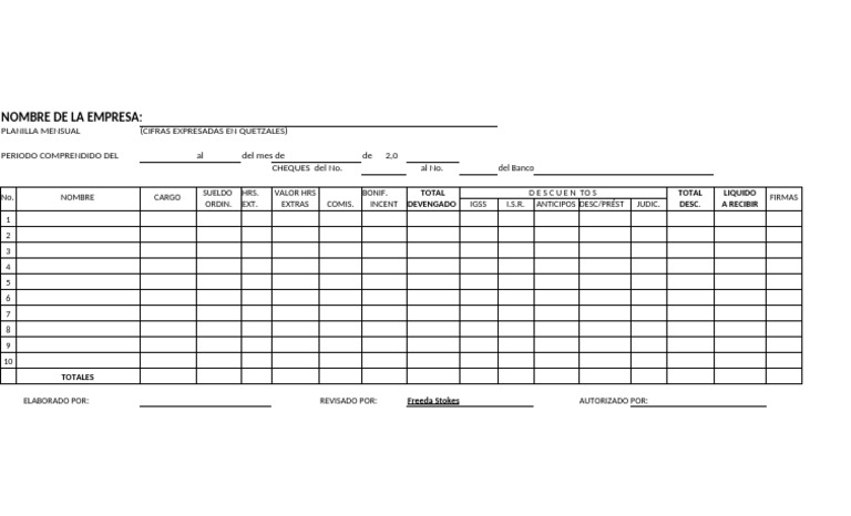 Planilla, Formato Mensual.-1 | PDF