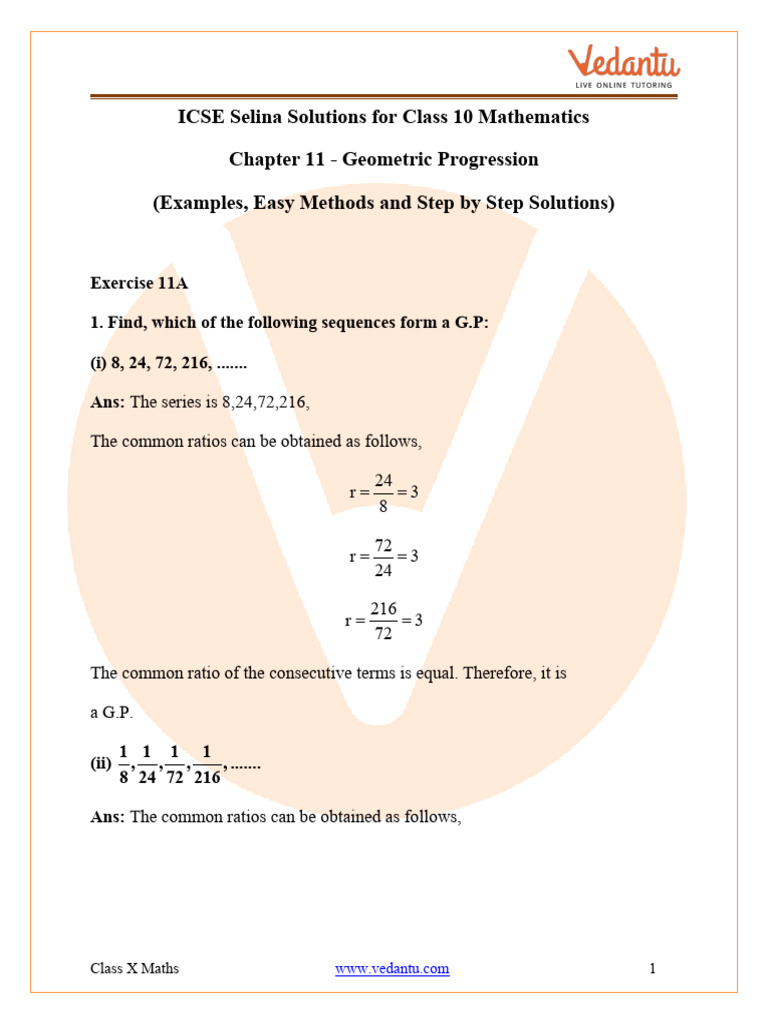 Selina Concise Mathematics Class 10 ICSE Solutions For Chapter 11 - Geometric Progression | PDF ...