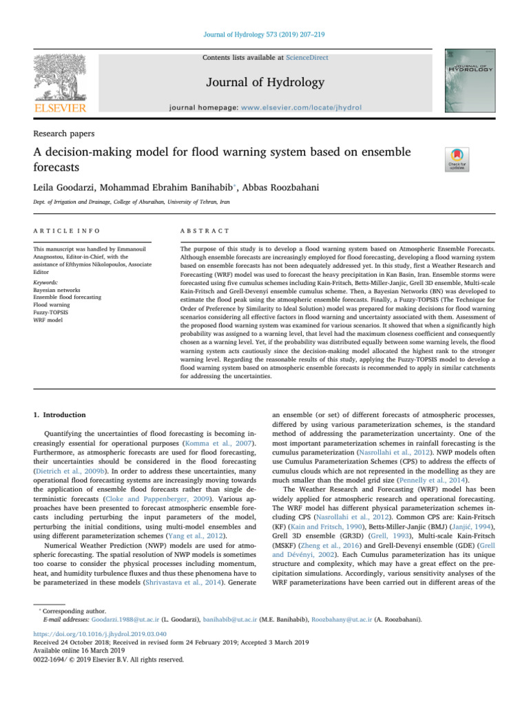 A-decision-making-model-for-flood-warning-system-based-o_2019_Journal-of-Hyd | PDF | Bayesian ...