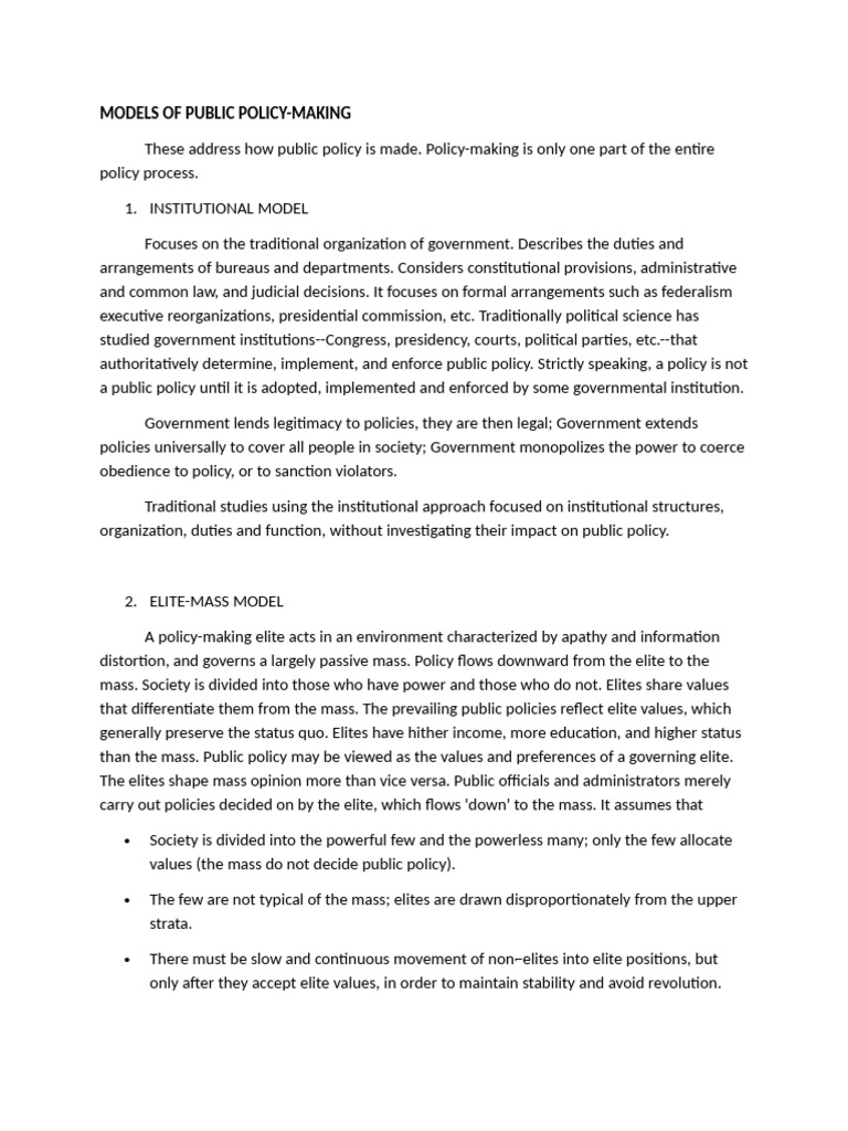 Public Policy-Making Models Explained | PDF | Policy | System