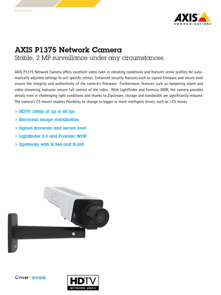 datasheet-axis-p1375-network-camera-en-US-358230 | PDF | Camera | Video