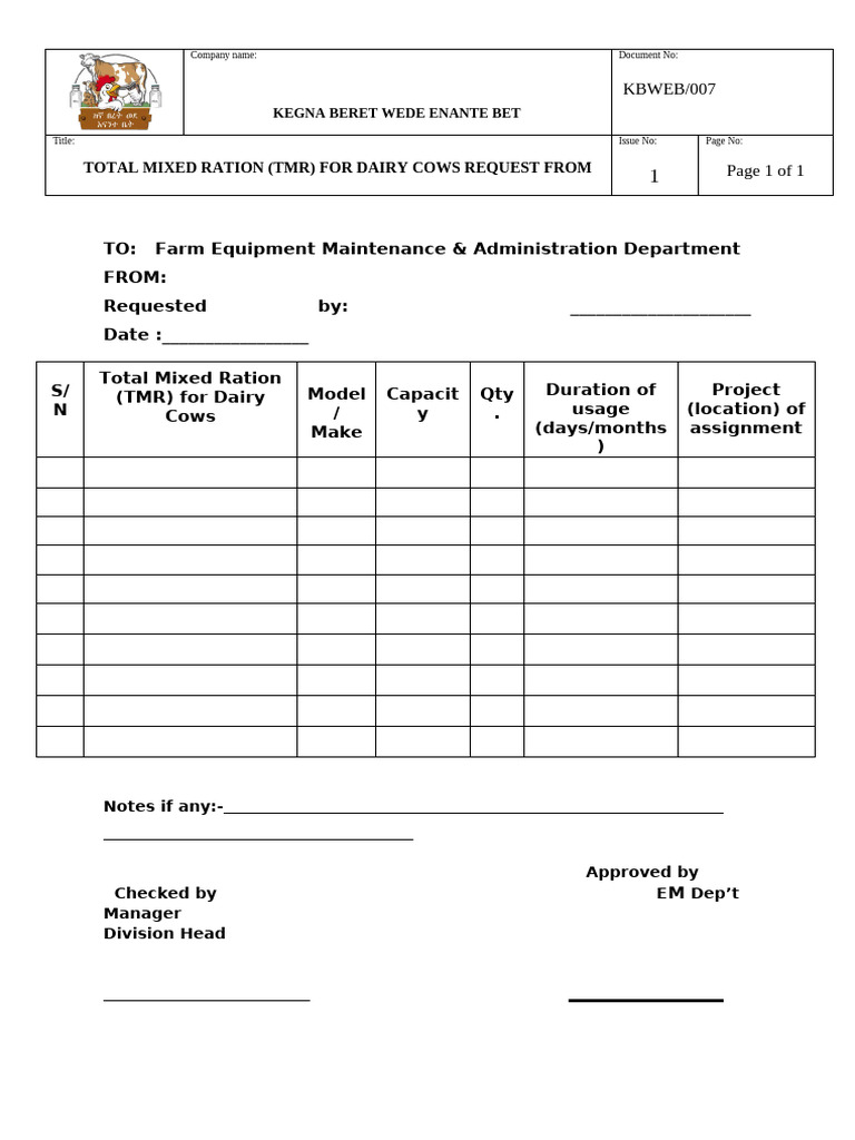 09 Total Mixed Ration (TMR) For Dairy Cows Request | PDF