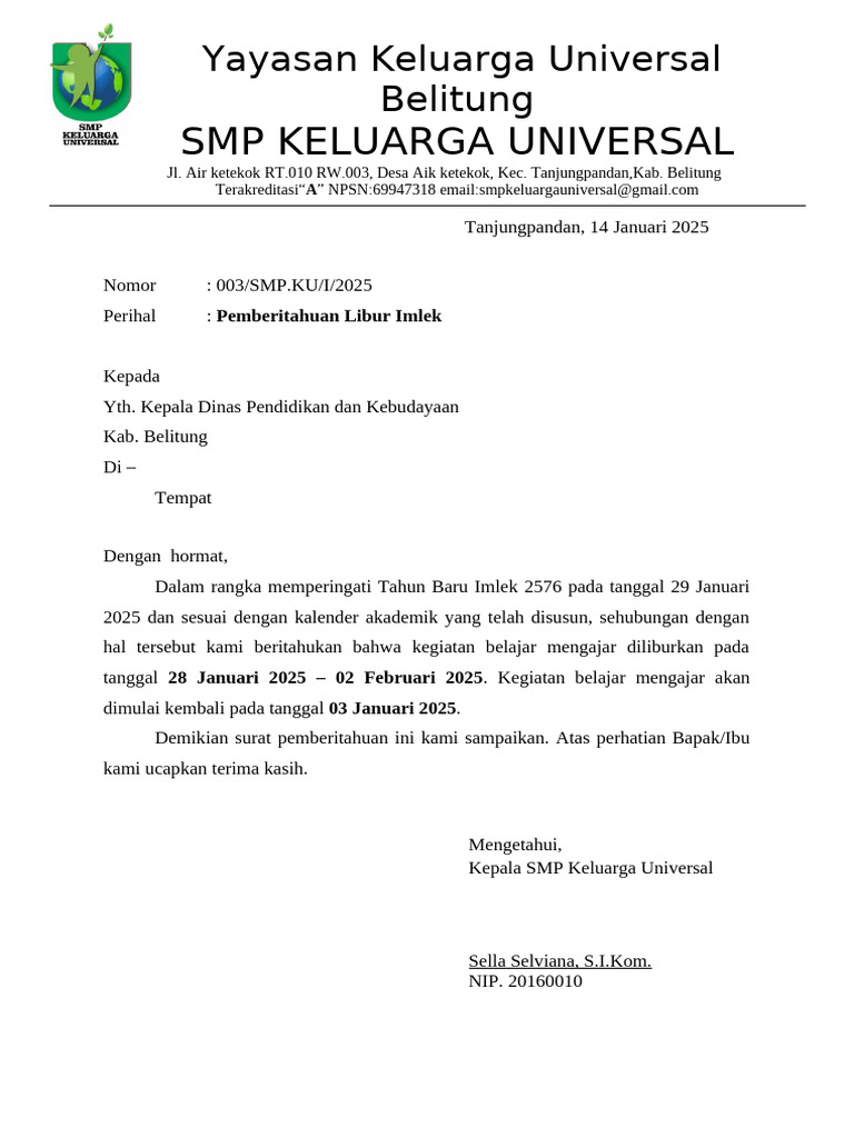 003. SURAT PEMBERITAHUAN IMLEK | PDF