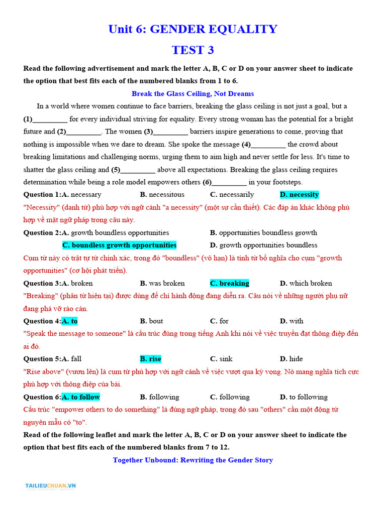 Bo Test Global Success 10 Form 2025 File Word Key Chi Tiet Unit 6 Test ...