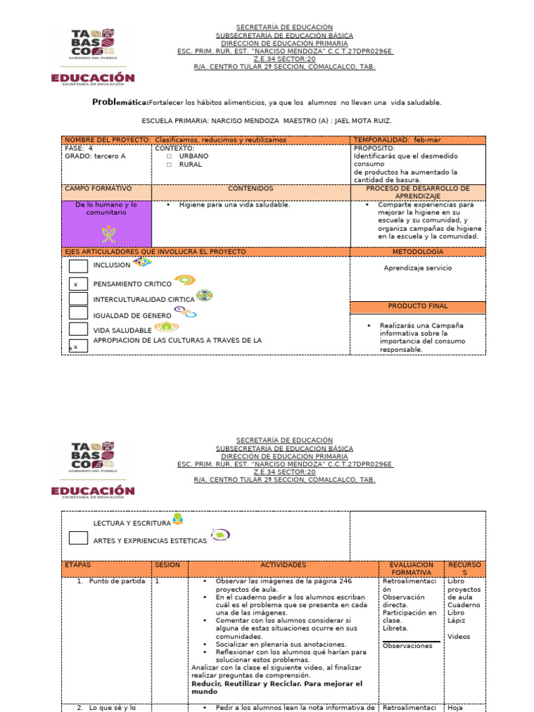 Proyecto 4 Humano 3RO | PDF | Residuos | Educación primaria