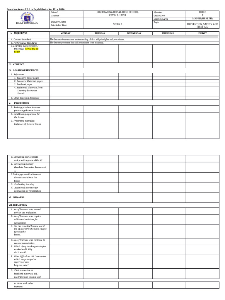 DLL TEMPLATE | PDF | Learning | Teaching