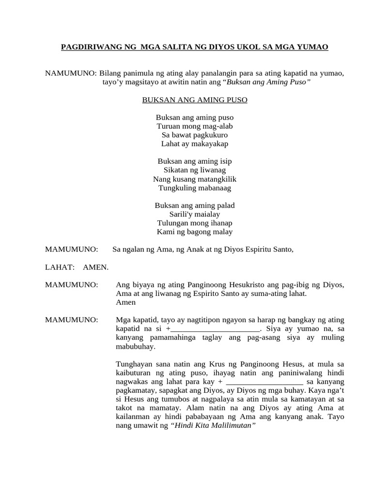 Pagdiriwang NG Mga Salita NG Diyos Ukol Sa Yumao | PDF
