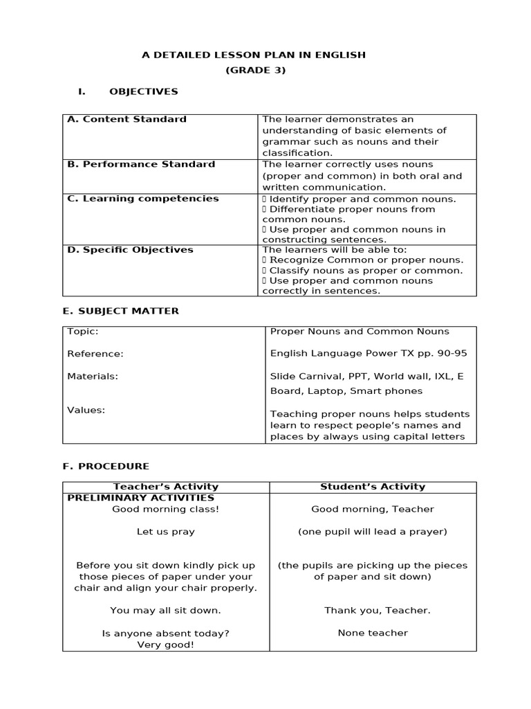 Common and Proper Nouns DLP | PDF | Teachers | Noun