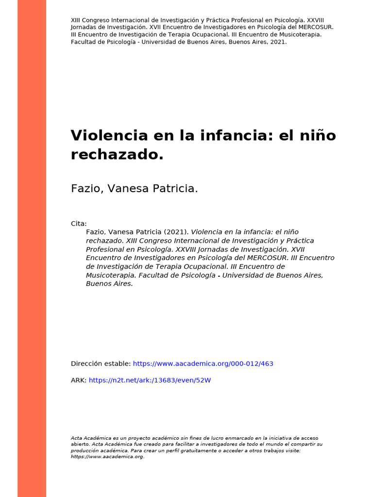 Fazio, Vanesa Patricia (2021). Violencia en la infancia el niño ...