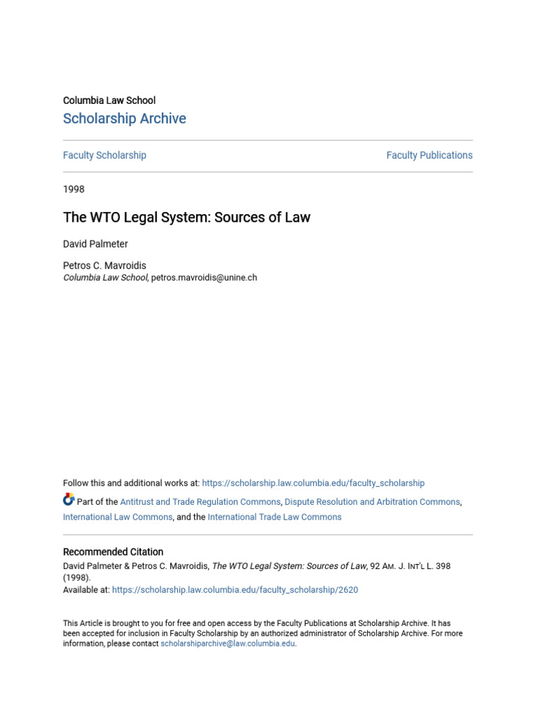 The WTO Legal System_ Sources of Law | PDF | World Trade Organization | Most Favoured Nation