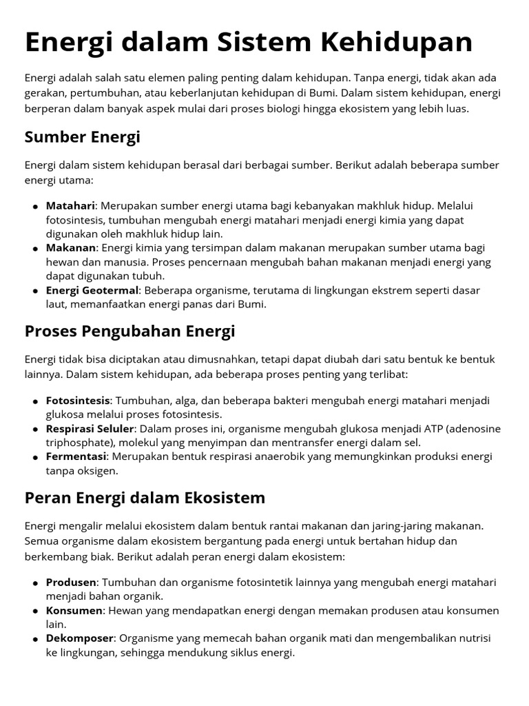 Energi Dalam Sistem Kehidupan | PDF