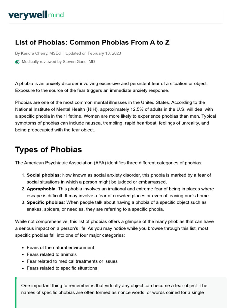 List of Phobias 2795453 - Print | PDF | Phobia | Cognitive Behavioral ...