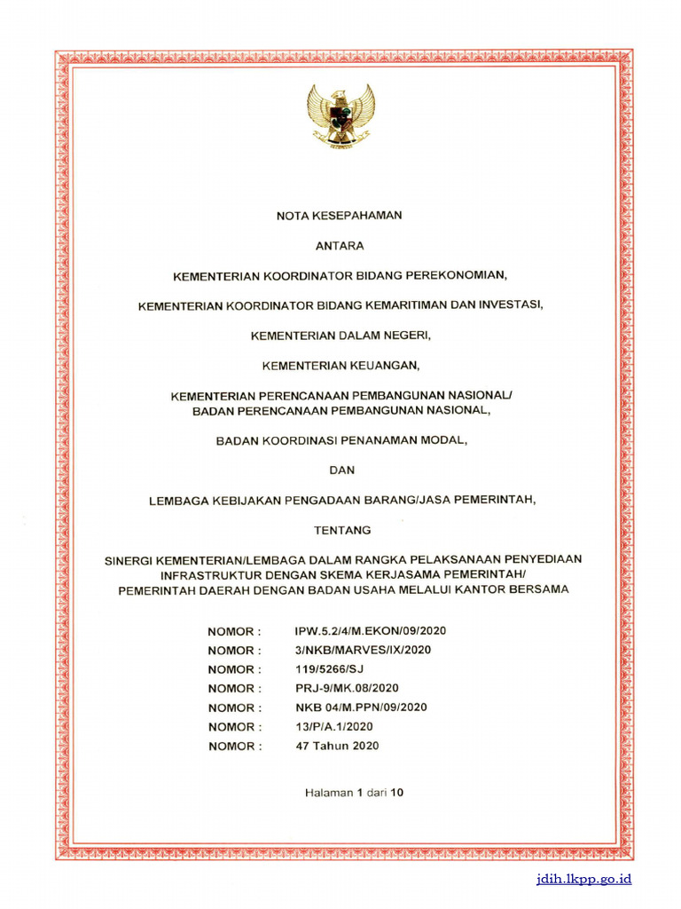 Nota Kesepahaman (MoU) Nomor 47 Tahun 2020 - 1713 - 1 | PDF
