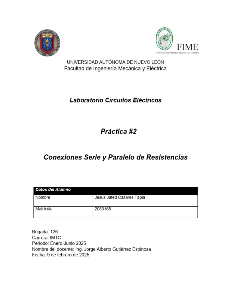 Practica #2 - Lab Cir Elec - 2053165 | PDF