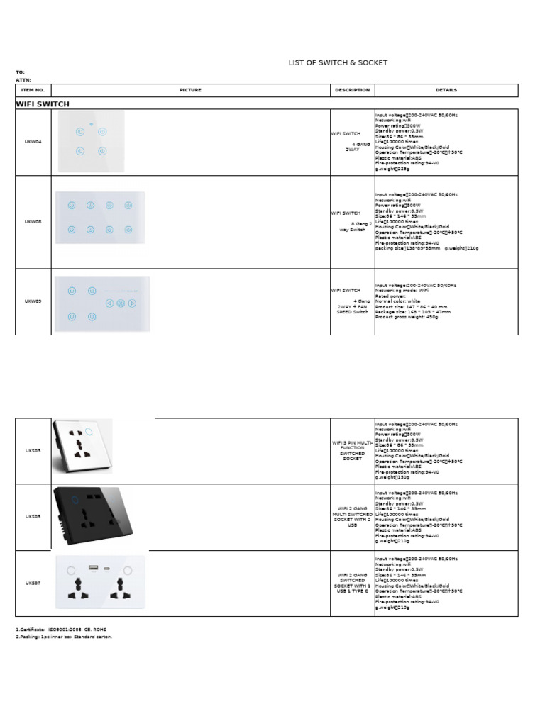Price List of UK EU Wifi Switch Socket | PDF | Amazon Echo | Electrical ...